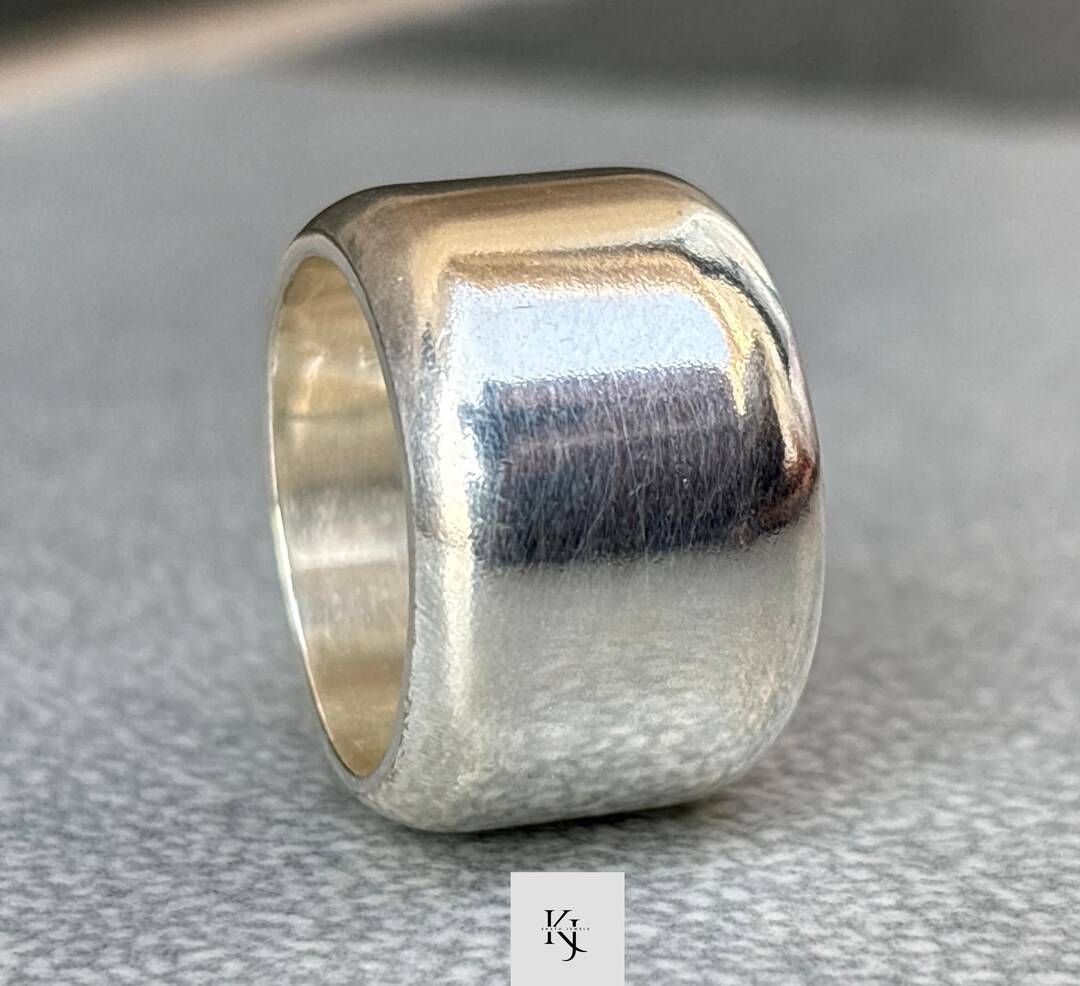 15mm Wide Flat Heavy Ring, 925 Sterling Silver Men's Statement Hammered ...