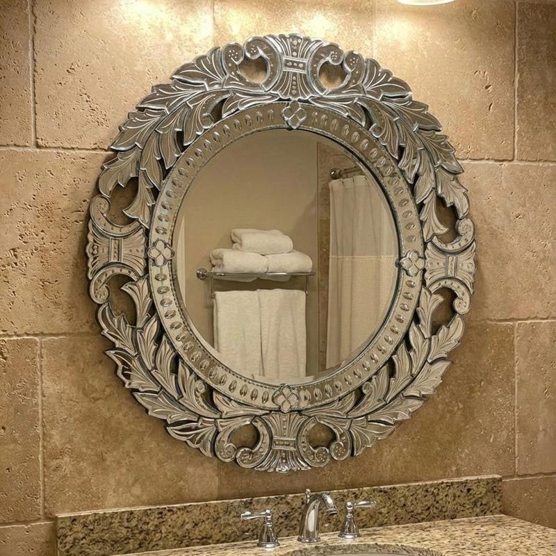 Antique Wood Round Mirror - Etsy