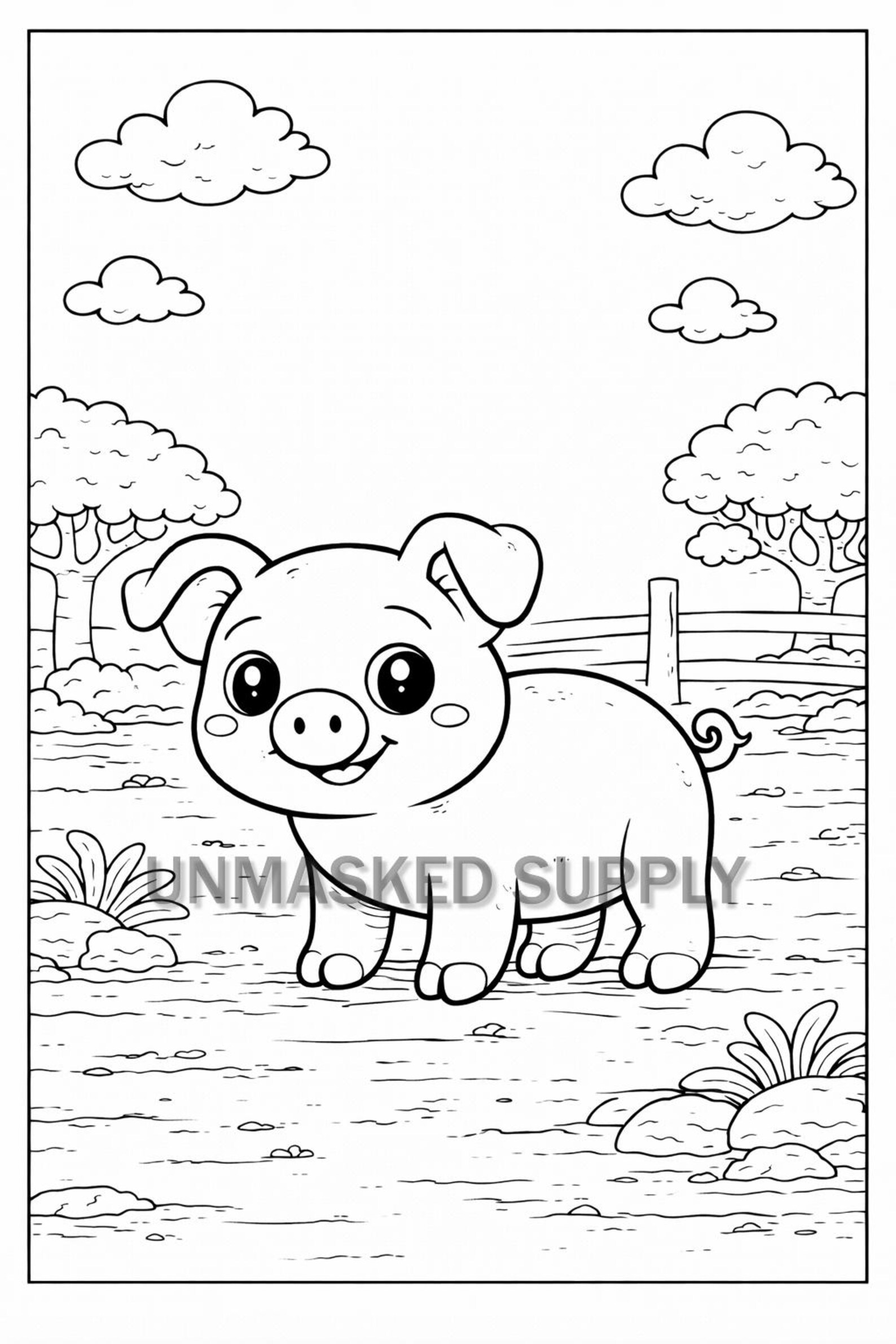 Pig Coloring Page for Kids – Simple Animal Coloring Sheet – Autism ...