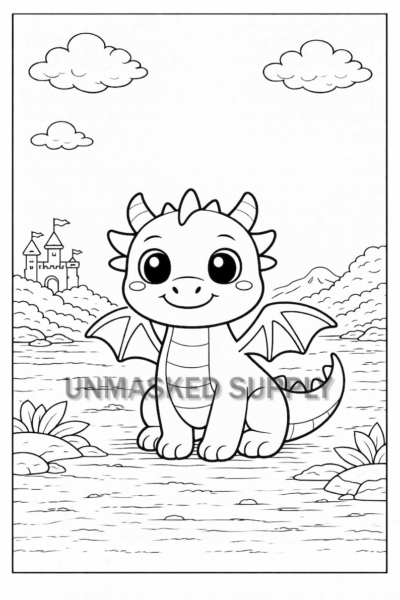Dragon Coloring Page for Kids – Simple Animal Coloring Sheet – Autism ...