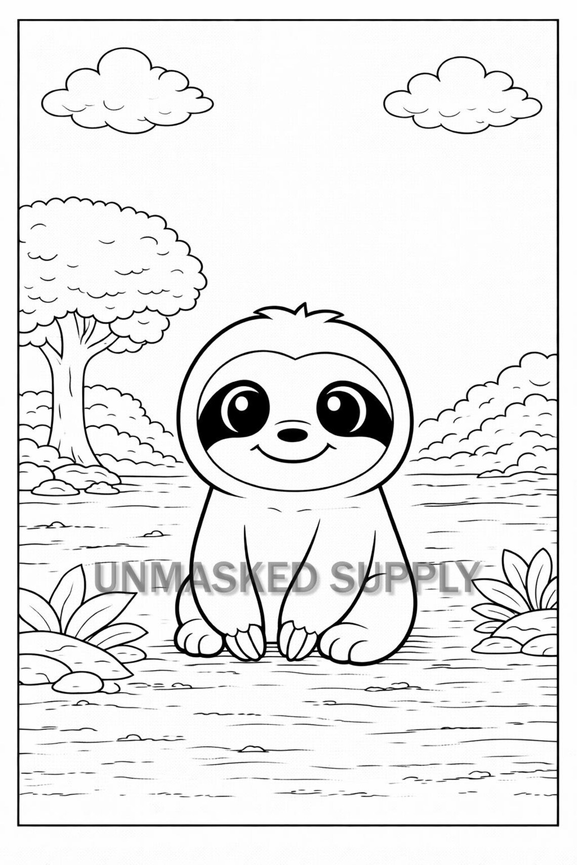 Sloth Coloring Page for Kids – Simple Animal Coloring Sheet – Autism ...