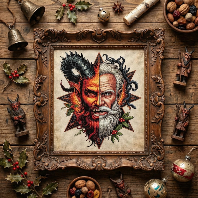 Krampus & Santa Dual Face Cross Stitch Pattern: Gothic Christmas ...