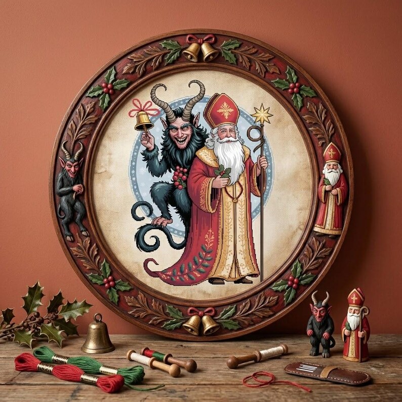 Krampus & St Nicholas Cross Stitch Pattern – Christmas Folk Gothic ...