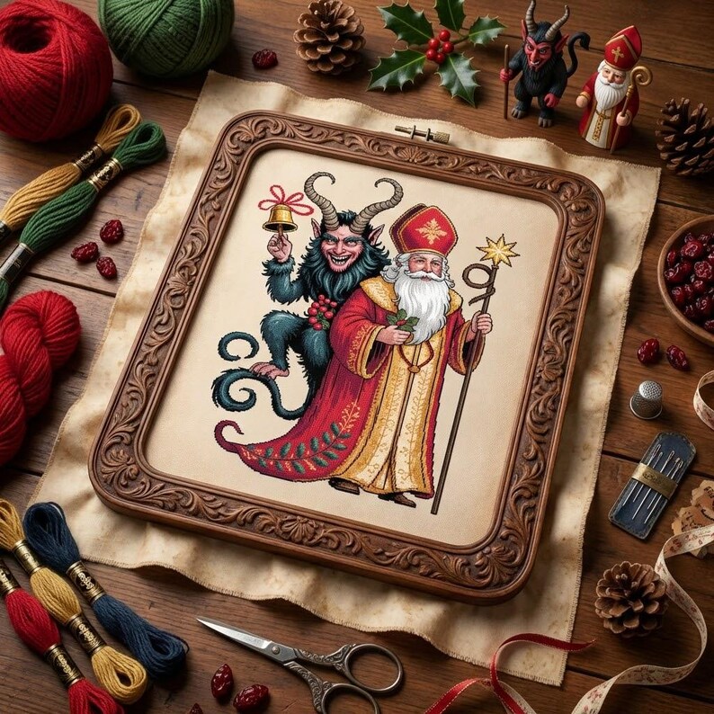 Krampus & St Nicholas Cross Stitch Pattern – Christmas Folk Gothic ...