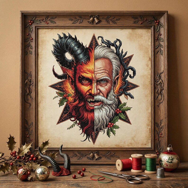 Krampus & Santa Dual Face Cross Stitch Pattern: Gothic Christmas ...
