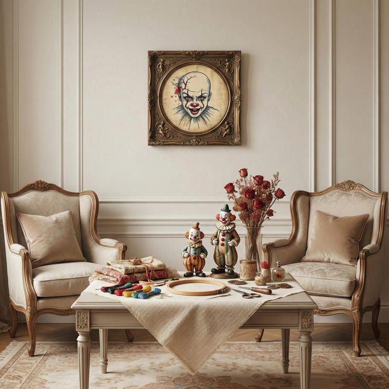 Creepy Clown Face Cross Stitch Pattern: Dark Horror Portrait ...