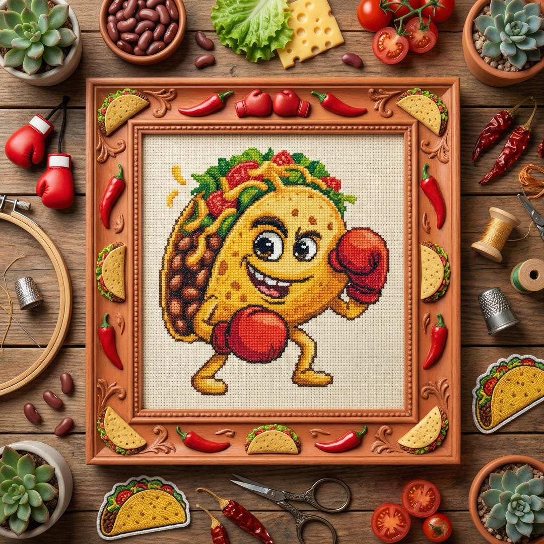 Fighting Taco Cross Stitch Pattern: Boxing Taco Character, Funny Food ...
