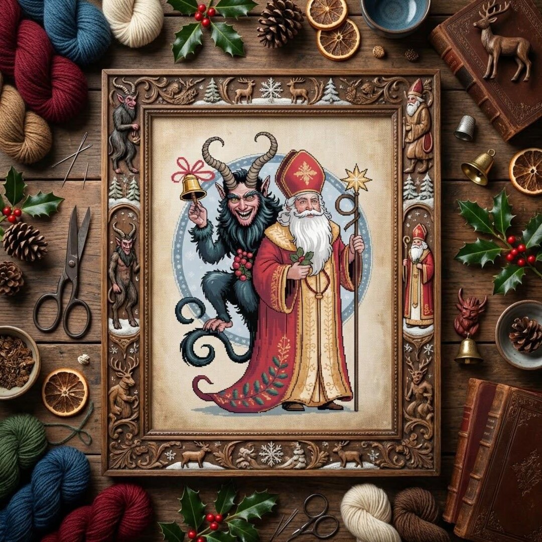 Krampus & St Nicholas Cross Stitch Pattern – Christmas Folk Gothic ...