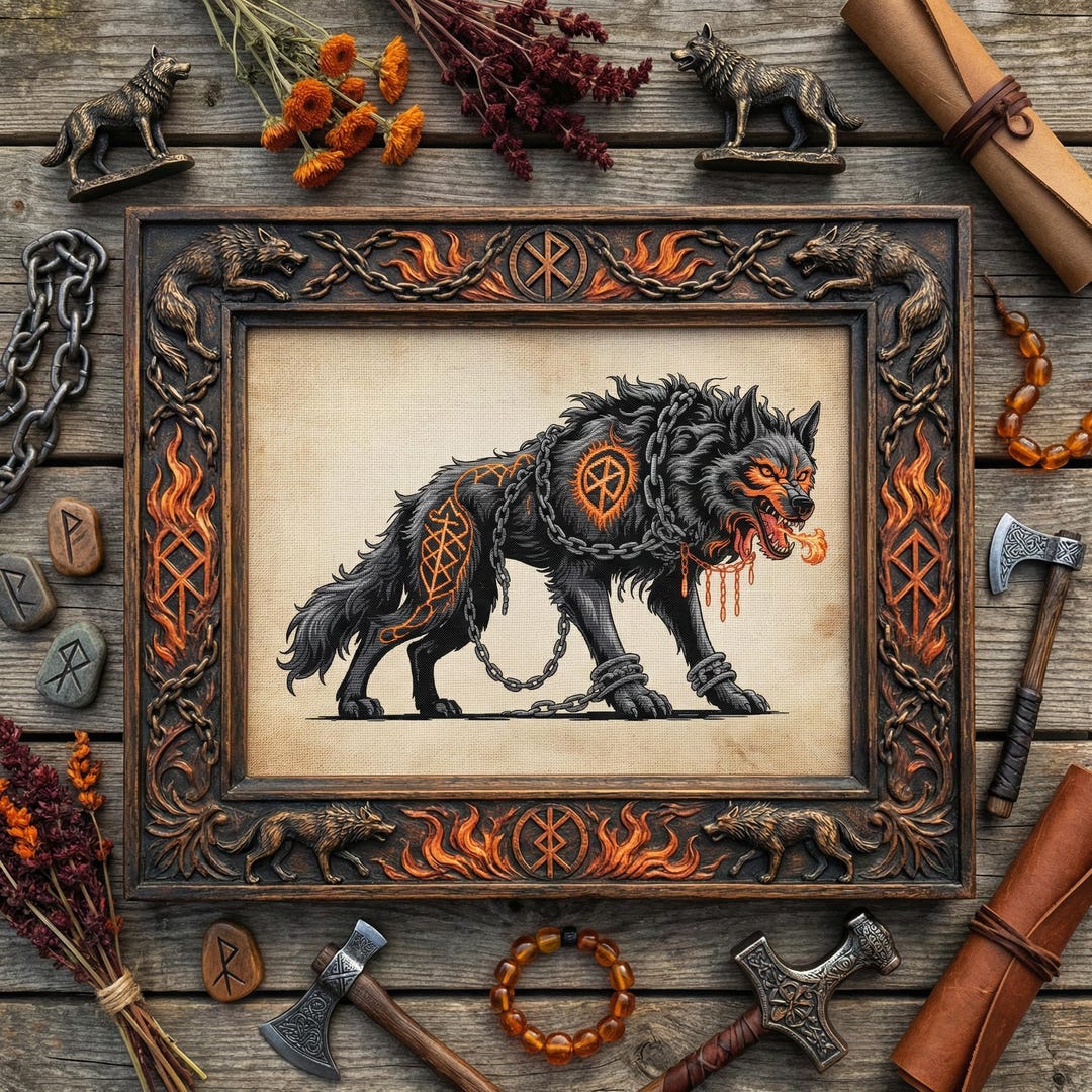 Chained Rune Wolf – Cross Stitch Pattern PDF | Dark Wolf Counted Cross ...