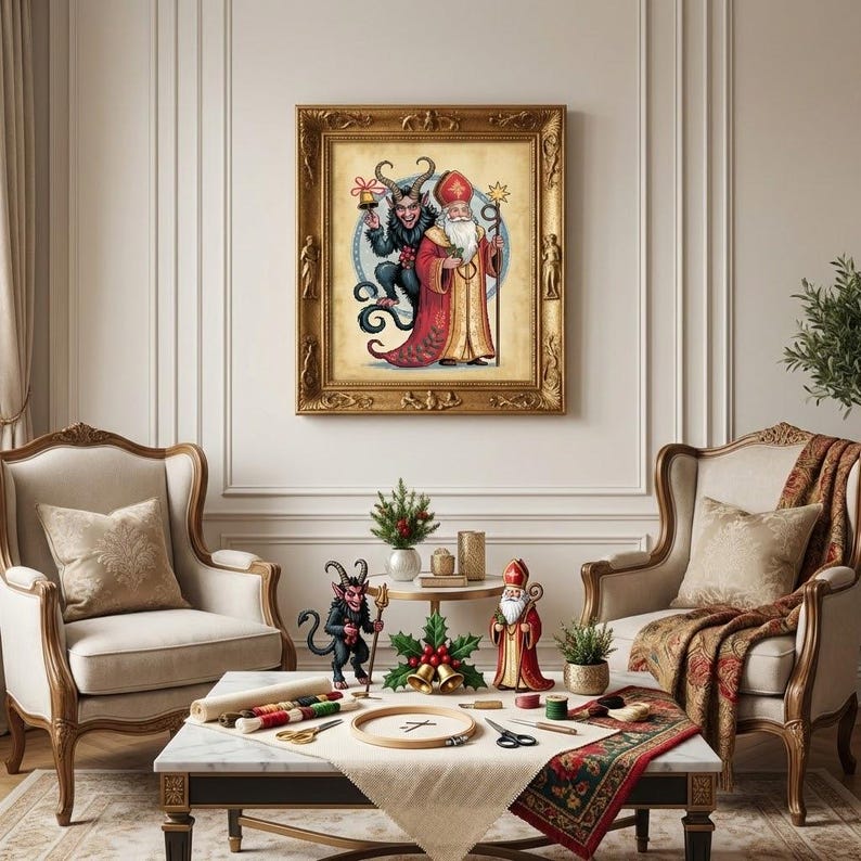 Krampus & St Nicholas Cross Stitch Pattern – Christmas Folk Gothic ...