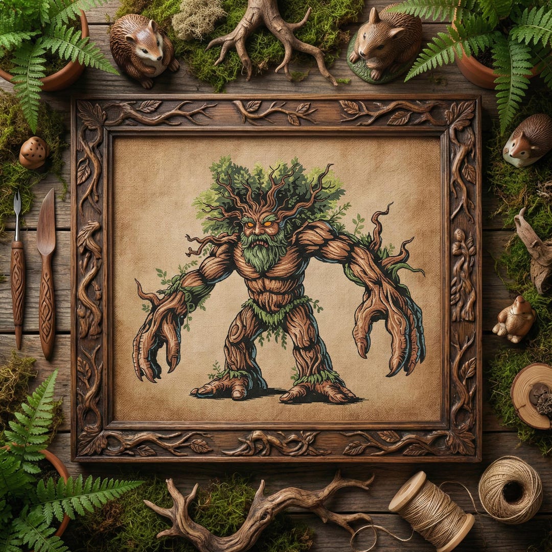Forest Ent Cross Stitch Pattern: Ancient Tree Guardian, Mythical ...
