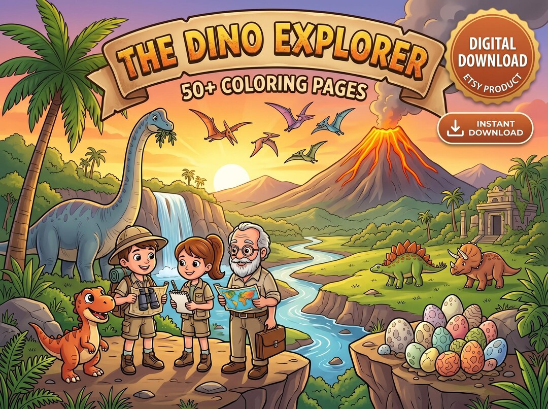 Dino Explorer Coloring Book | Dinosaur Adventure Story Pages (digital ...