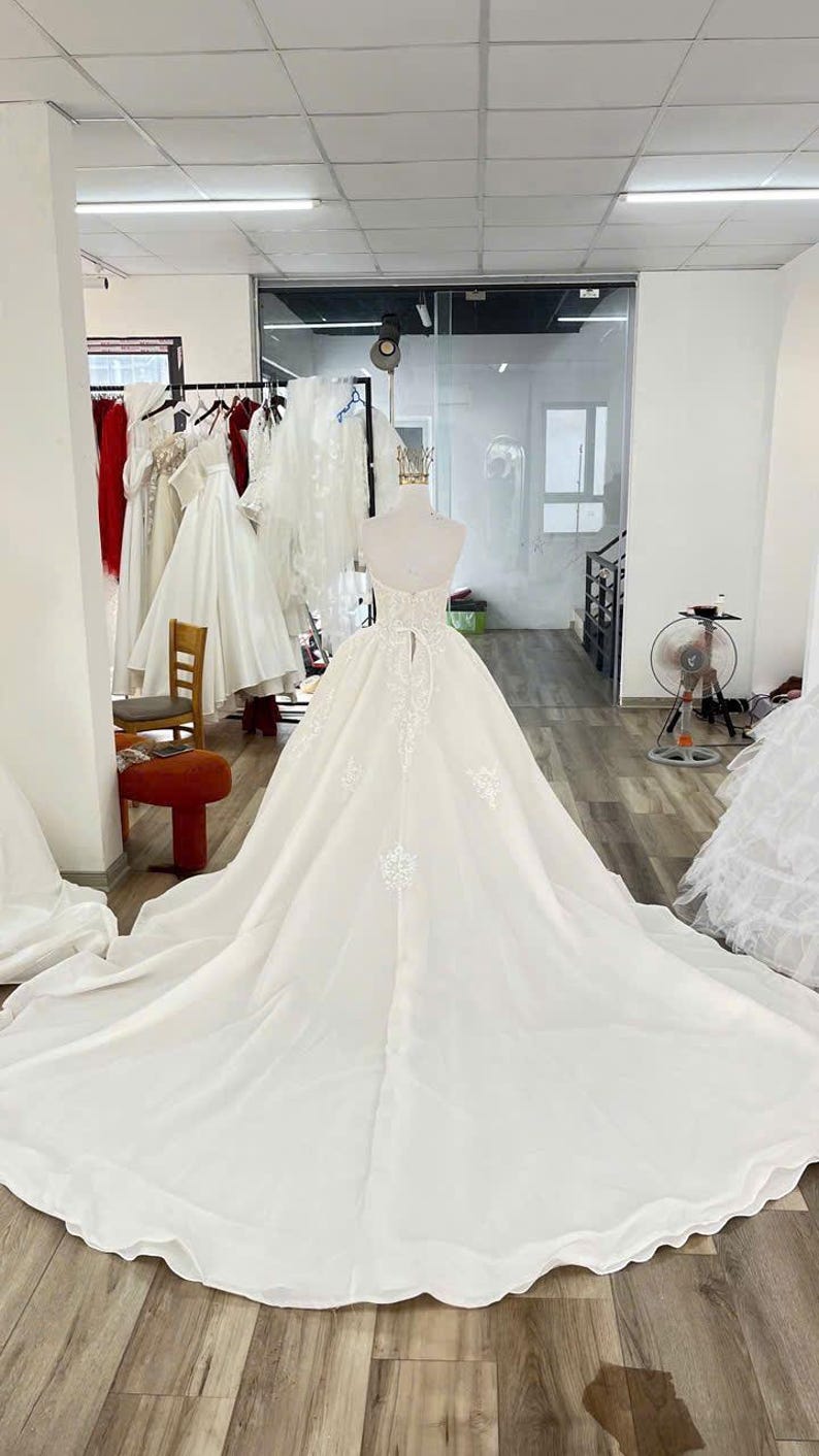 Off Shoulder 3D Floral Applique Wedding Dress – Satin Ball Gown, Long ...