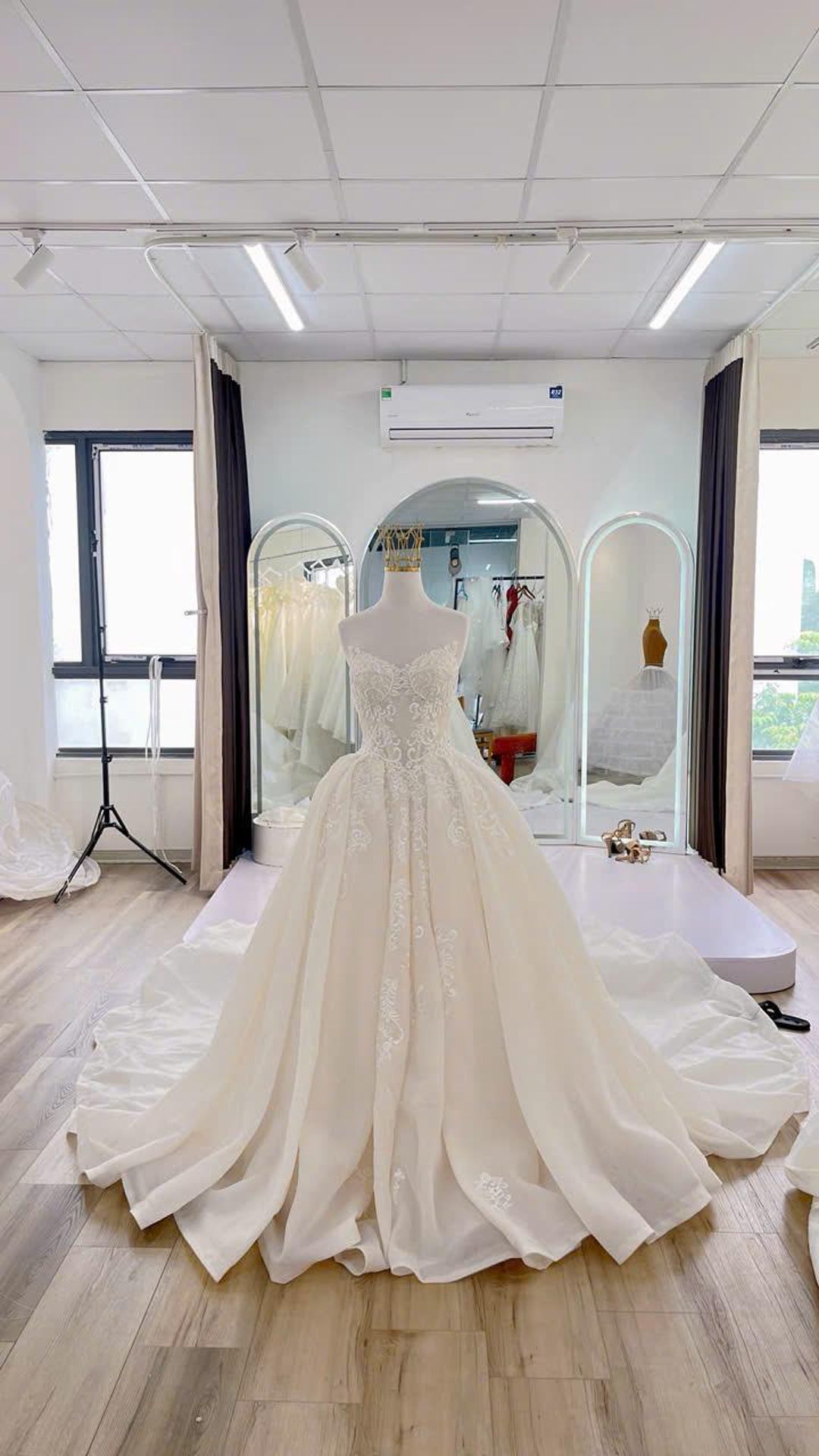 Off Shoulder 3D Floral Applique Wedding Dress – Satin Ball Gown, Long ...