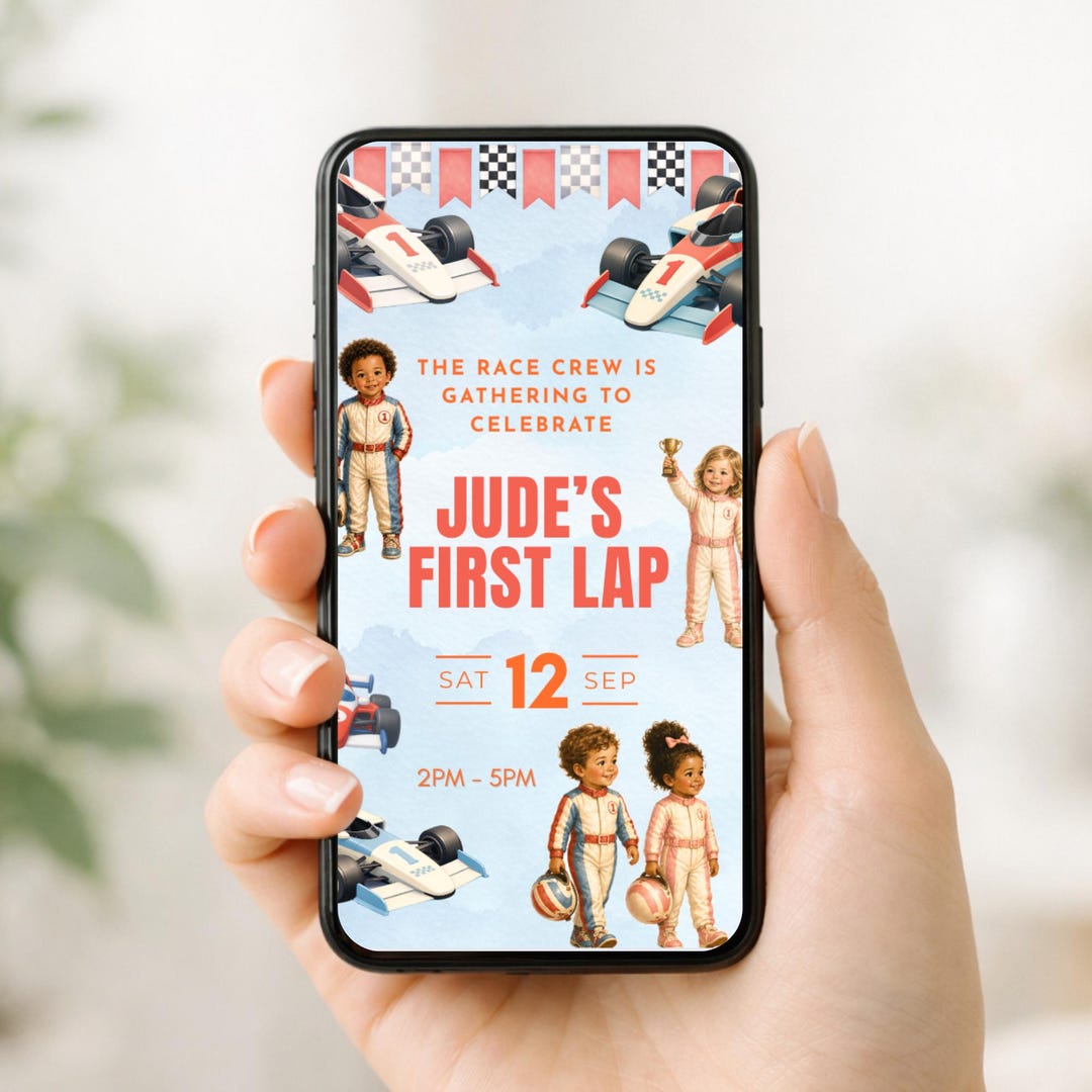 Race Car 1st Birthday Invitation | Formula One Digital Evite (canva ...