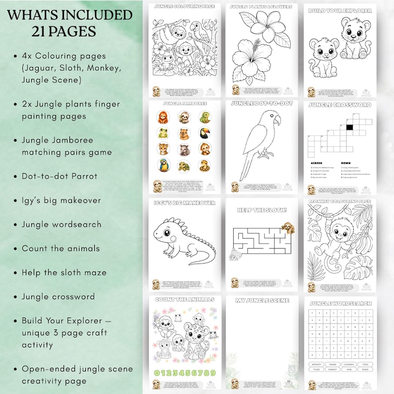 Jungle Activity Pack Printable | Kids Party Activity Sheets | Wild ...