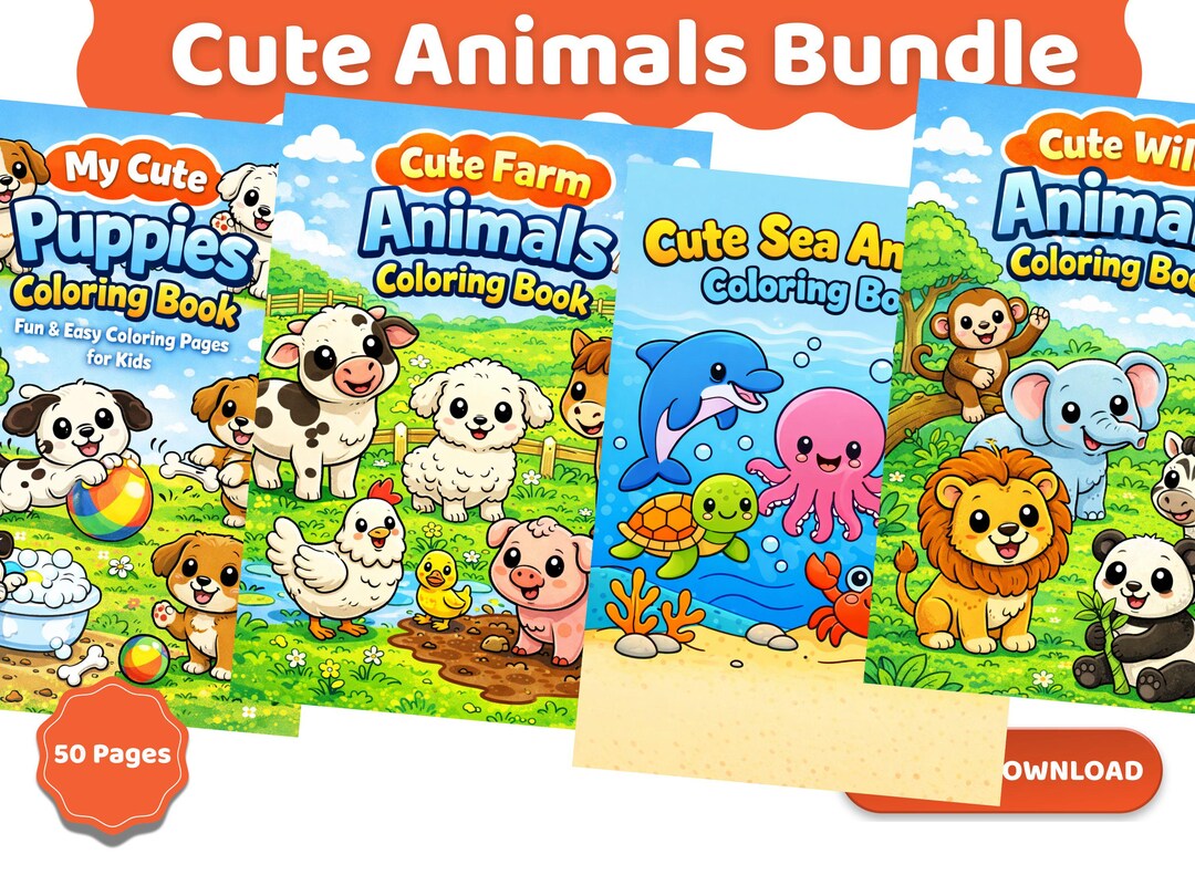 Animals Coloring Book Bundle – Kids Printable Pages (digital Download ...