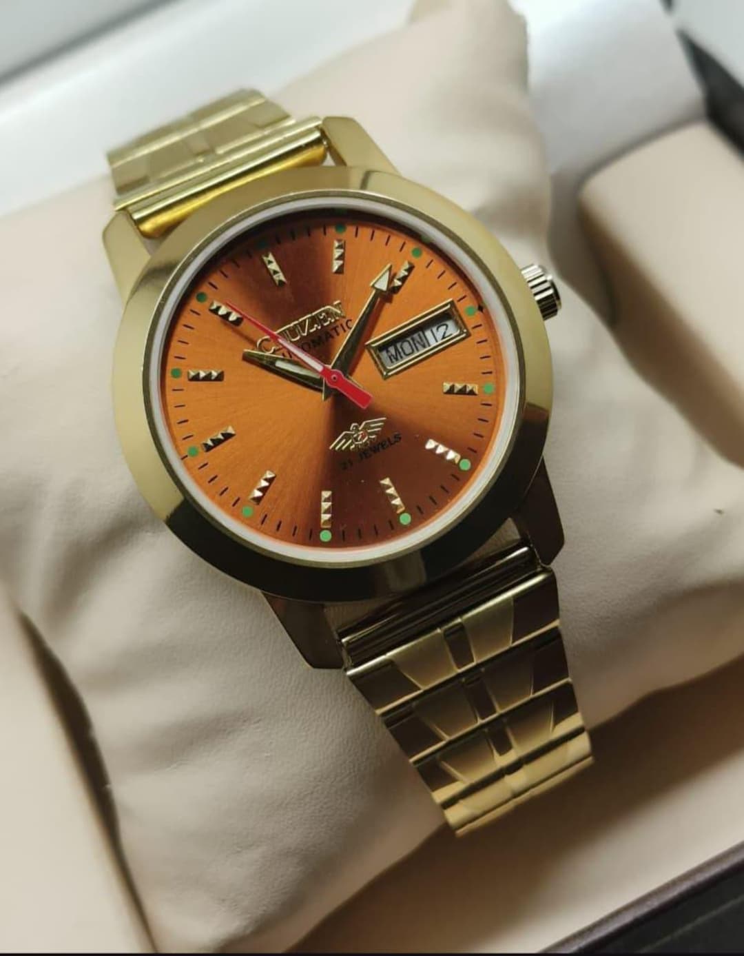 Refurbished Citizen Automatic Watch Orange Dial Day Date Window ...