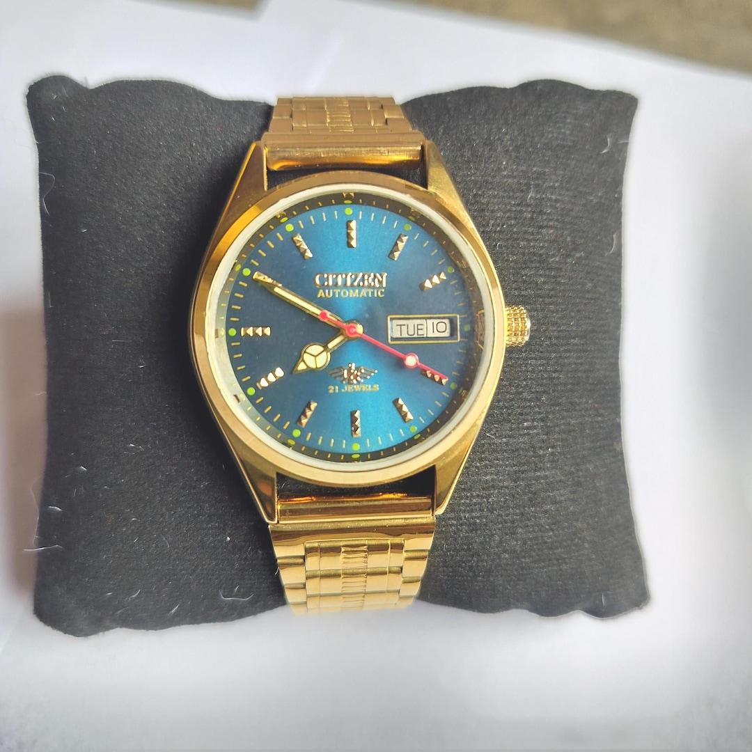 Vintage Citizen Automatic Watch, Blue Dial, Gold Plated, Day/date - Etsy