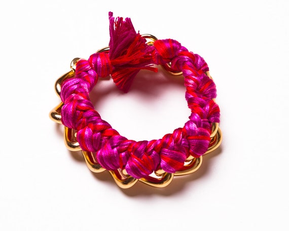 Items similar to Gold Over-sized Custom Handmade Woven Chain Bracelet ...