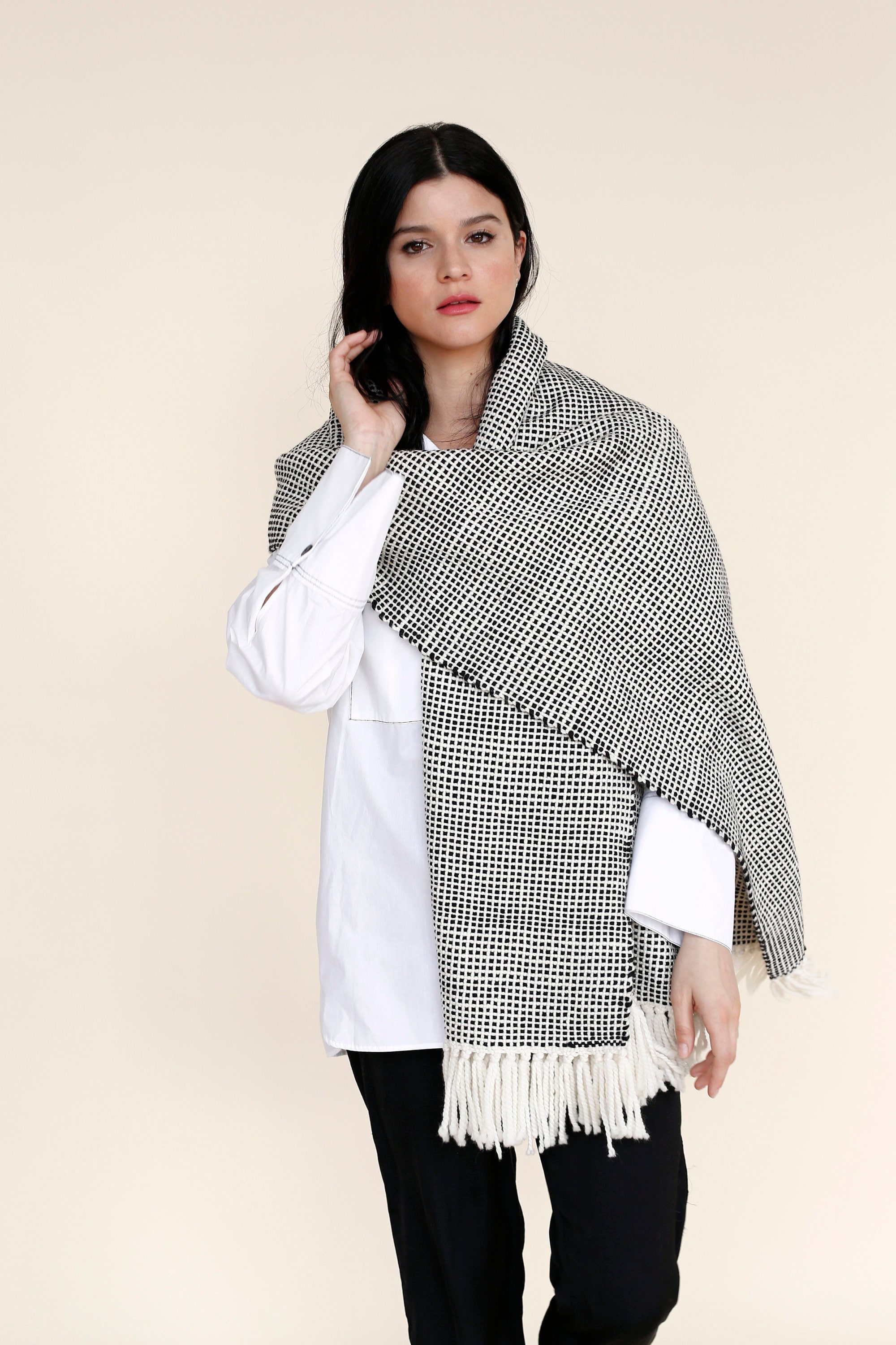 Handwoven Wrap Merino Wool Black and White Organic Shawl - Etsy