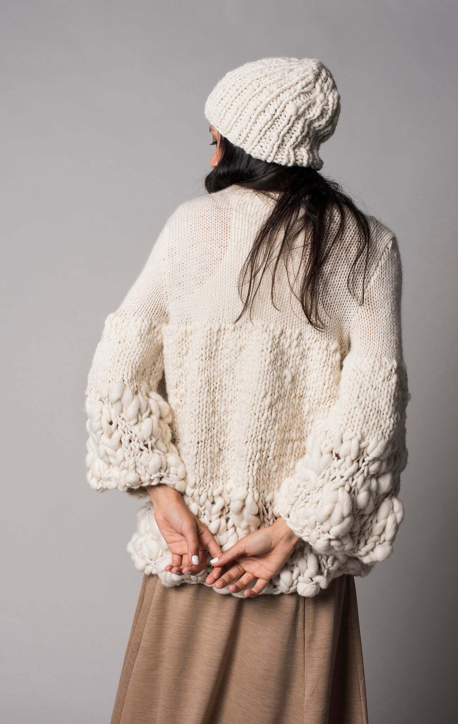 Knit Chunky Sweater Cream clothing soft texture wrap | Etsy