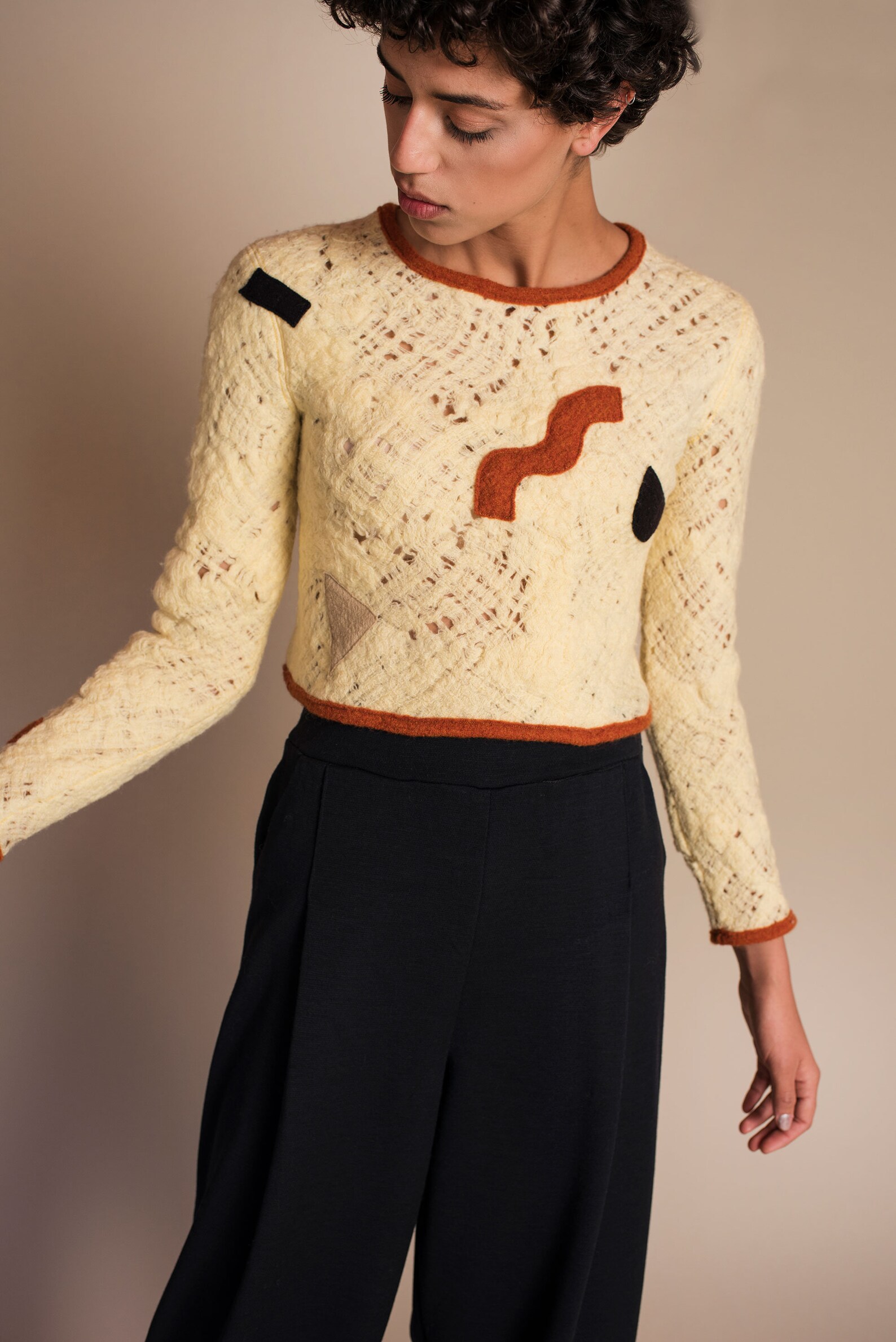 Geometry Patchwork Merino Wool Felted Crop Sweater - Etsy
