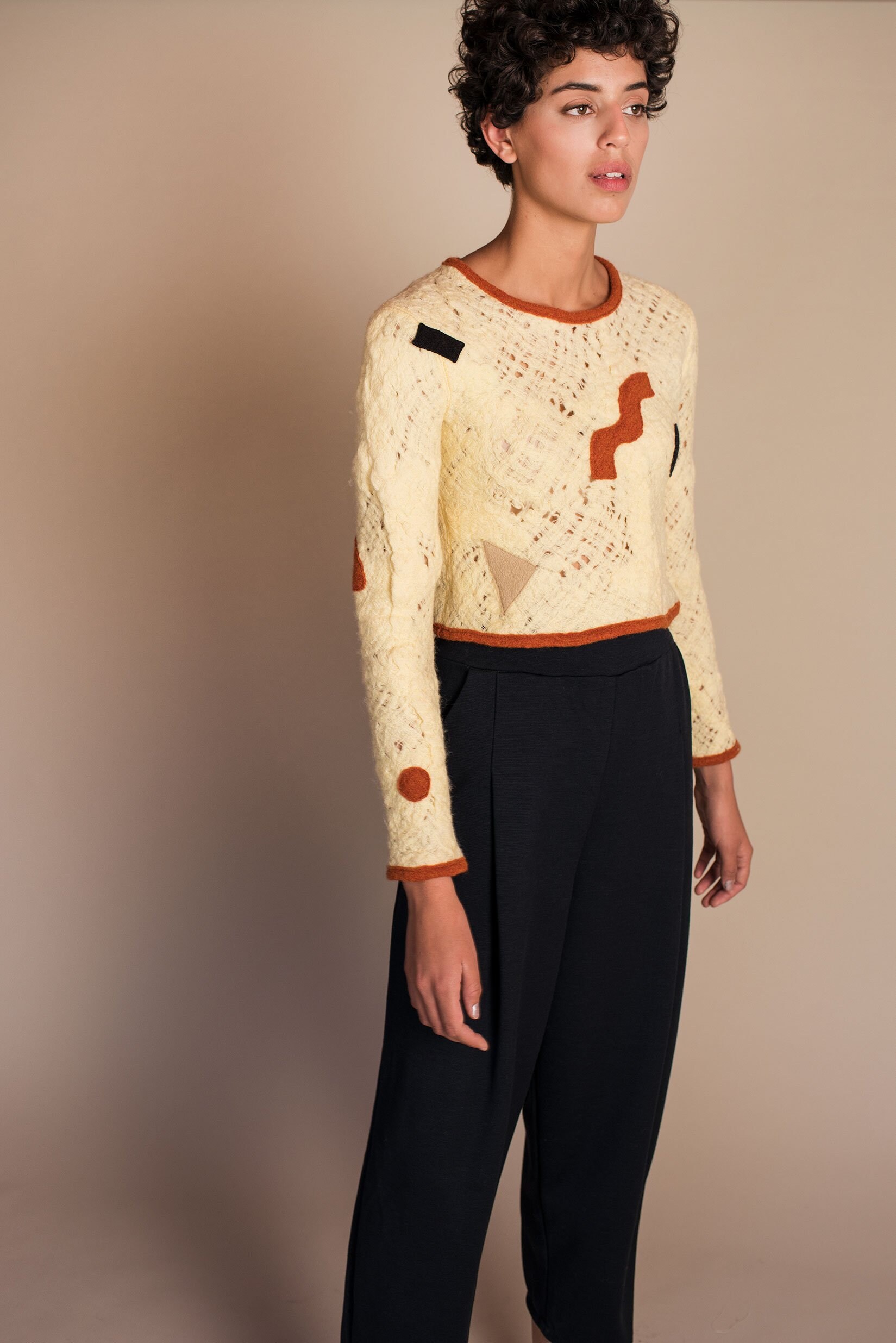 Geometry Patchwork Merino Wool Felted Crop Sweater - Etsy