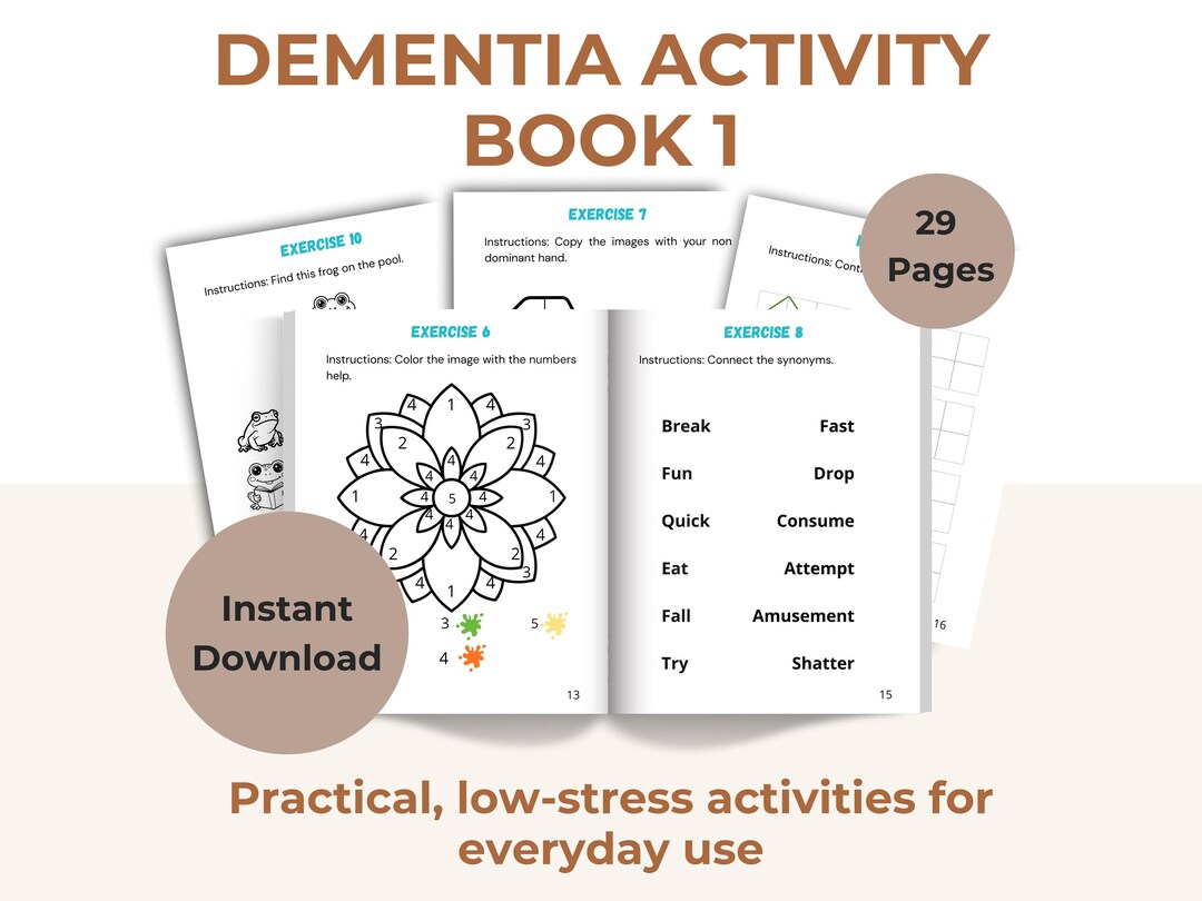 Dementia Activity Book — 29 Printable A4 Pages | Large-print, High ...