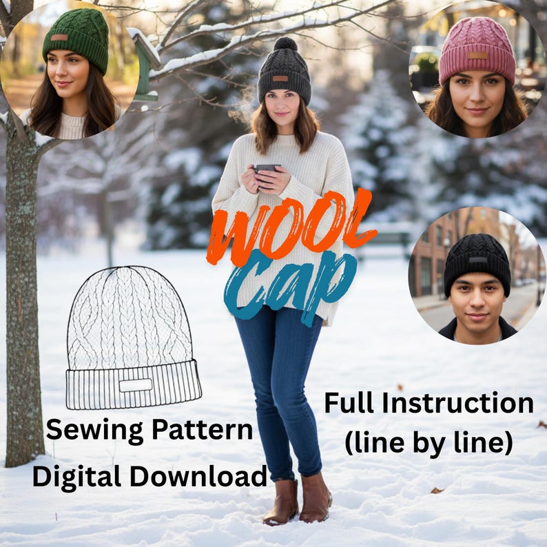 Wool Cap Sewing Pattern PDF | Winter Beanie Hat Pattern | Beginner ...