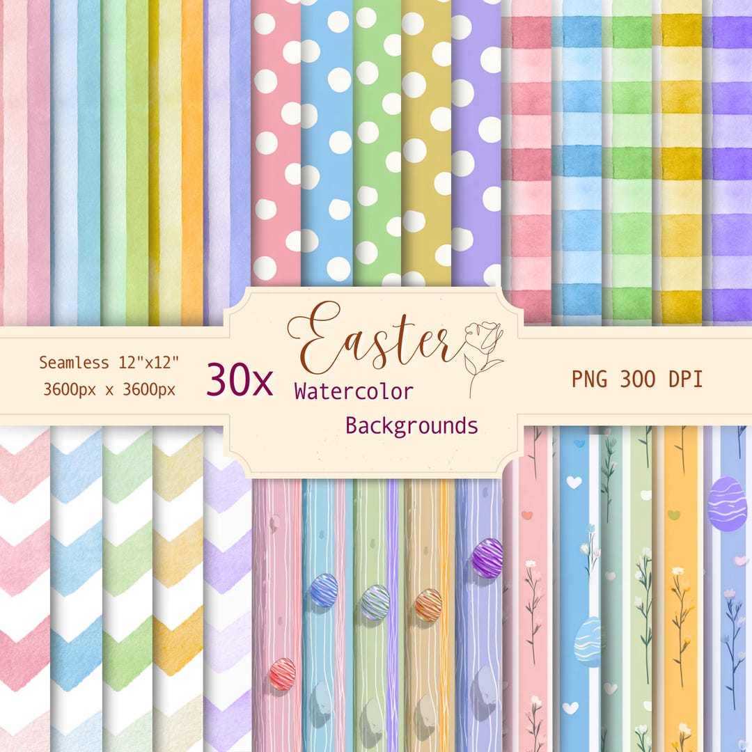 Easter Digital Paper Bundle | Pastel Watercolor Patterns | Chevron ...
