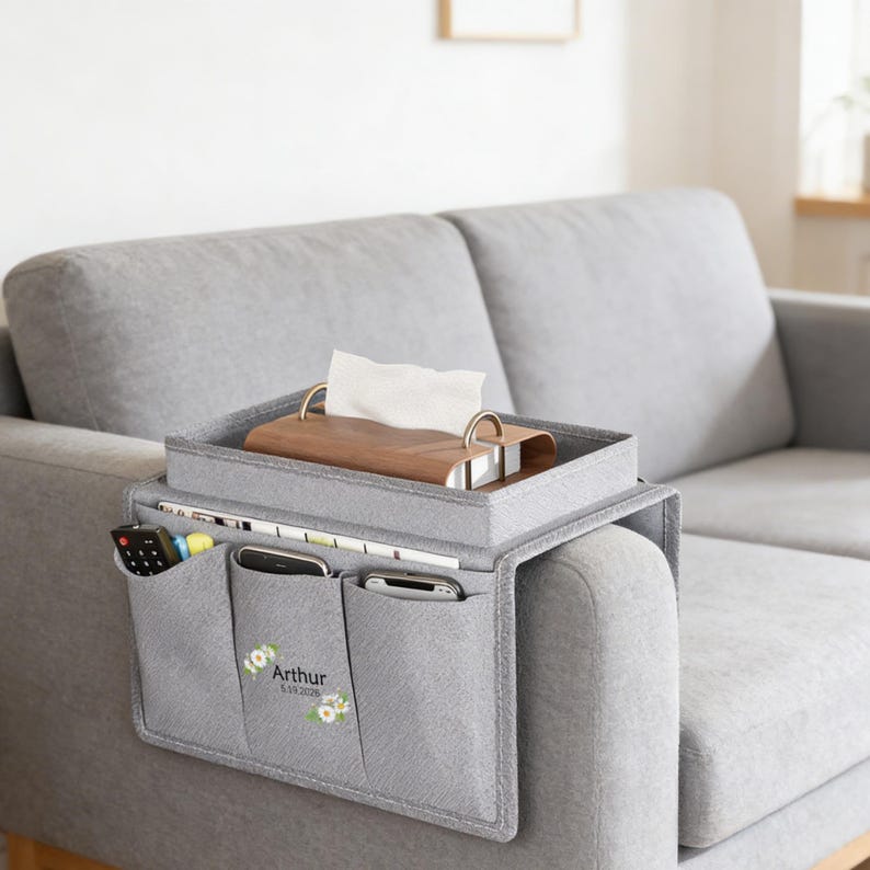 Personalized Sofa Armrest Organizer – Hanging Remote Control Holder ...