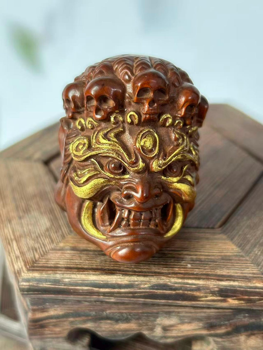 Unique Wood Carved Acala Fudo Myoo Pendant Brown Amulet Talisman DIY ...