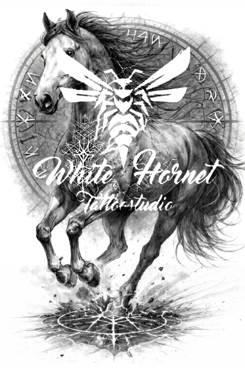 Horse Tattoo Design Bundle Cyber Sigils | Stencil + Shading Guide | for ...
