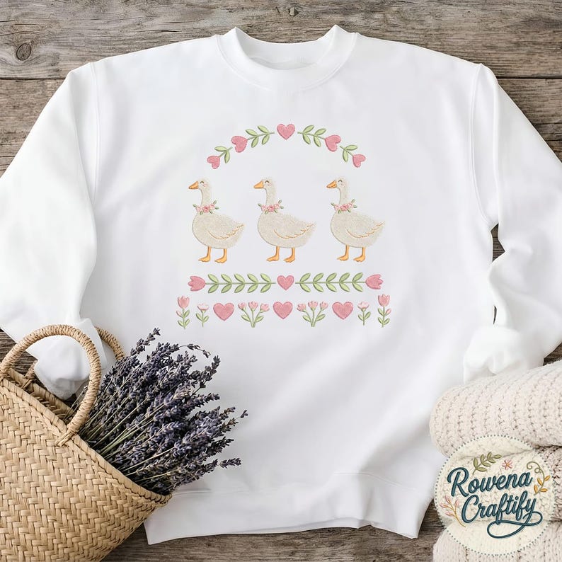 Goose Machine Embroidery Design, Cottagecore Floral Geese, Vintage Duck ...