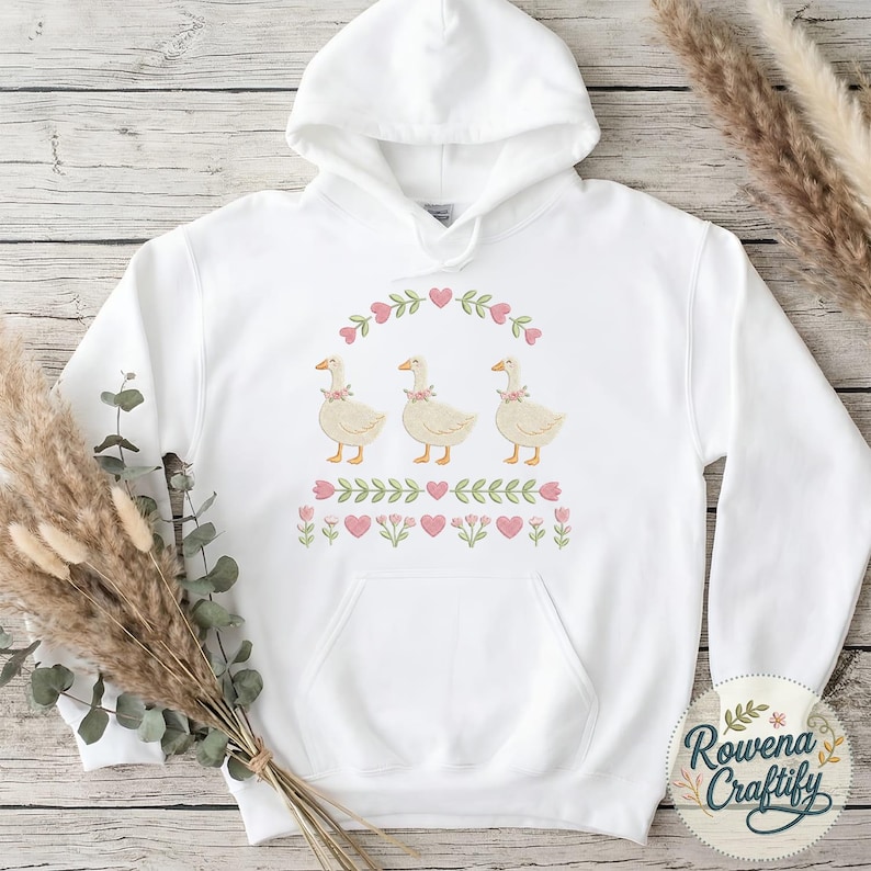 Goose Machine Embroidery Design, Cottagecore Floral Geese, Vintage Duck ...