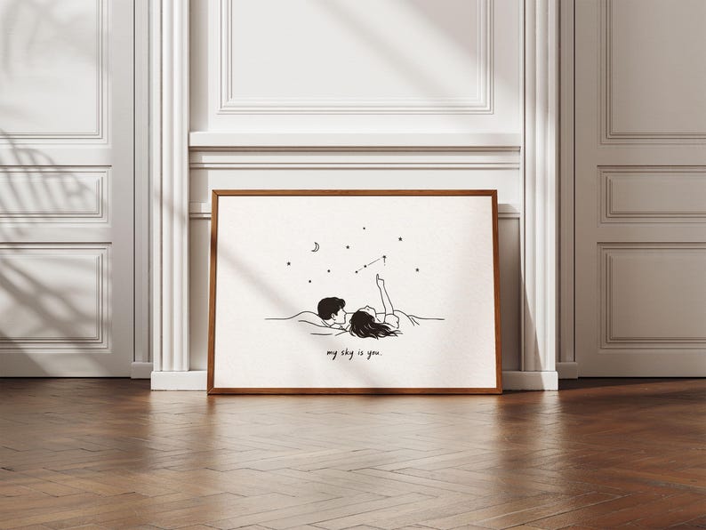 Minimal Couple Line Drawing Poster, Romantic Couple Wall Art, Modern ...