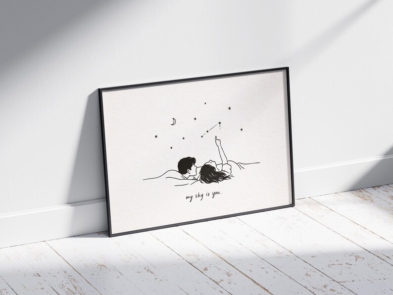 Minimal Couple Line Drawing Poster, Romantic Couple Wall Art, Modern ...