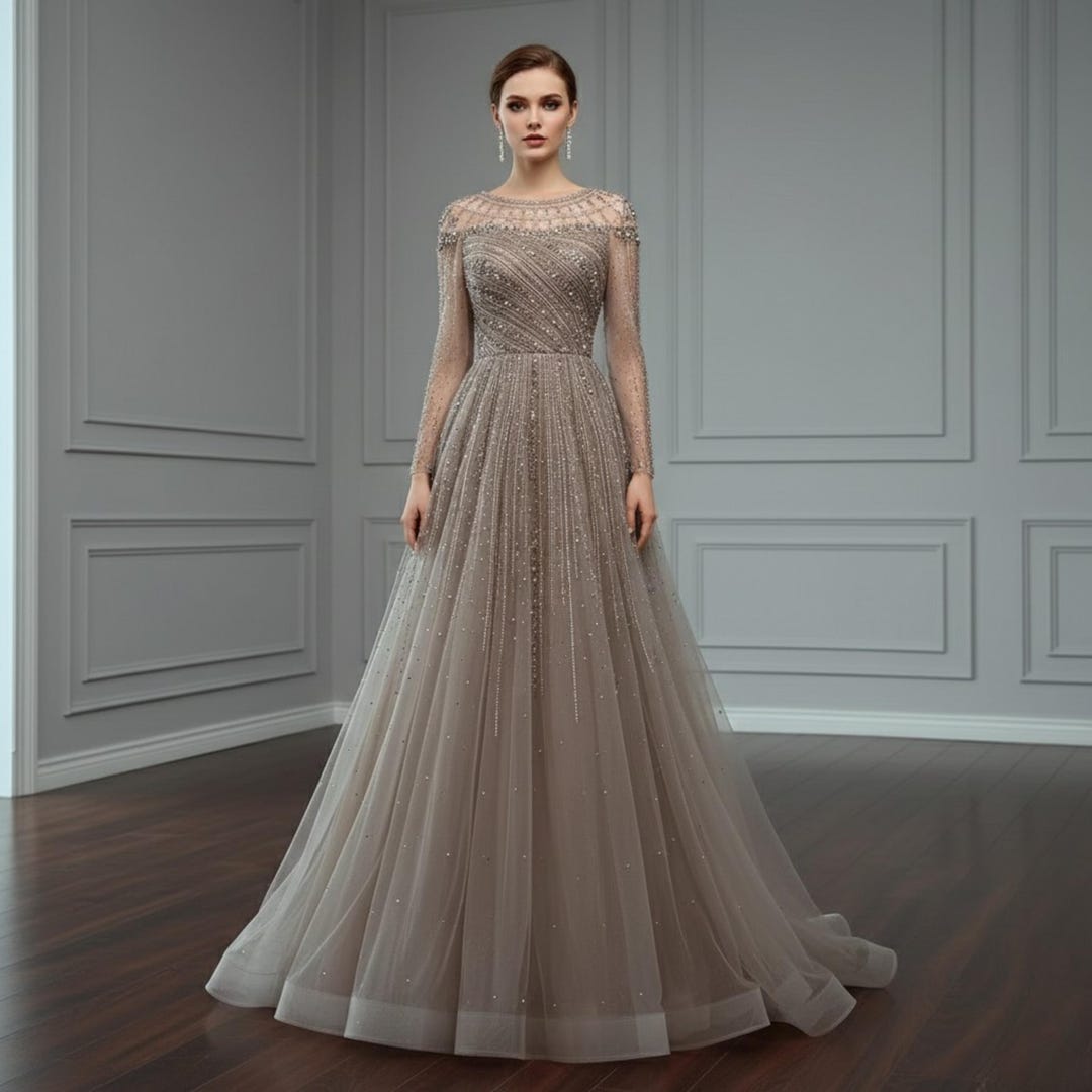 Pink Beaded Luxury Evening Gown | Caramel Formal Wedding Party Dress ...