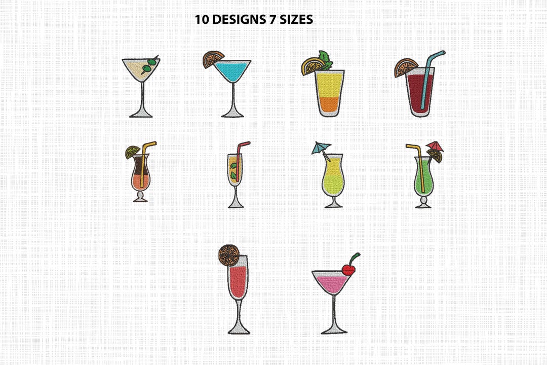 Cocktail Embroidery Designs: Martini, Spritz, Margarita (digital ...