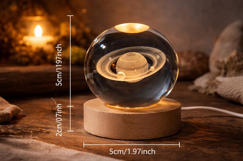 Crystal Solar System Lamp — LED Night Light on Wooden Base — Space ...