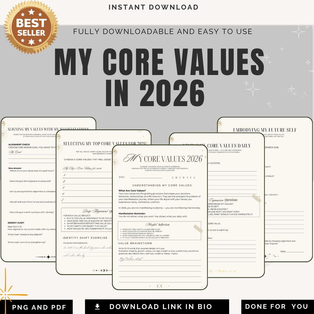 Core Values Worksheet Printable | Personal Values Workbook | Self ...