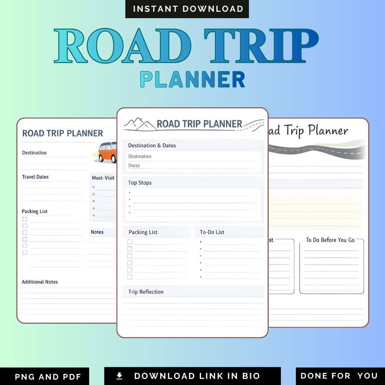 Road Trip Planner Printable: Travel Itinerary & Route Organizer - PDF ...