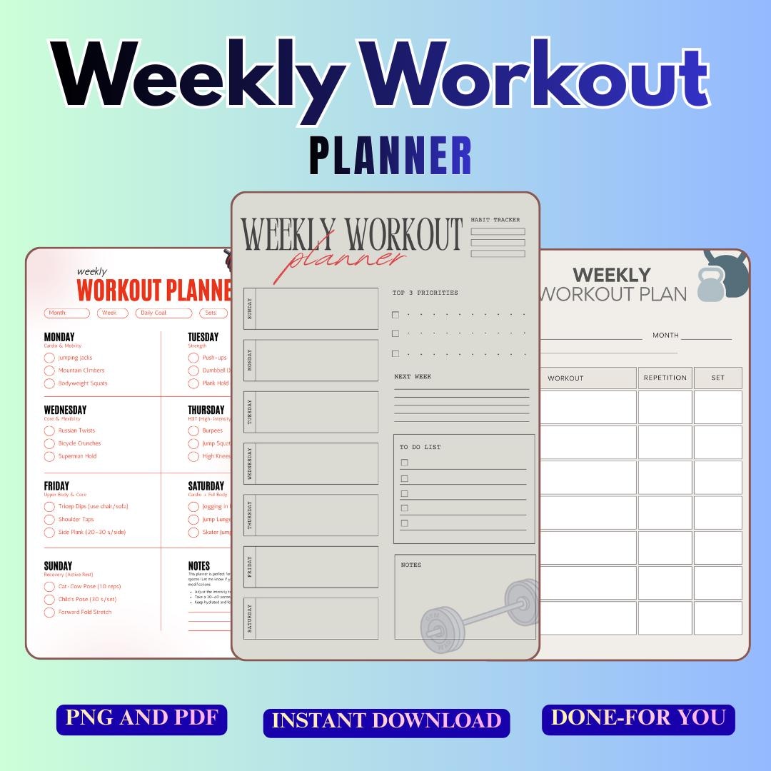 Exercise Tracker Printable: Weekly Workout Planner (PDF & PNG Files ...