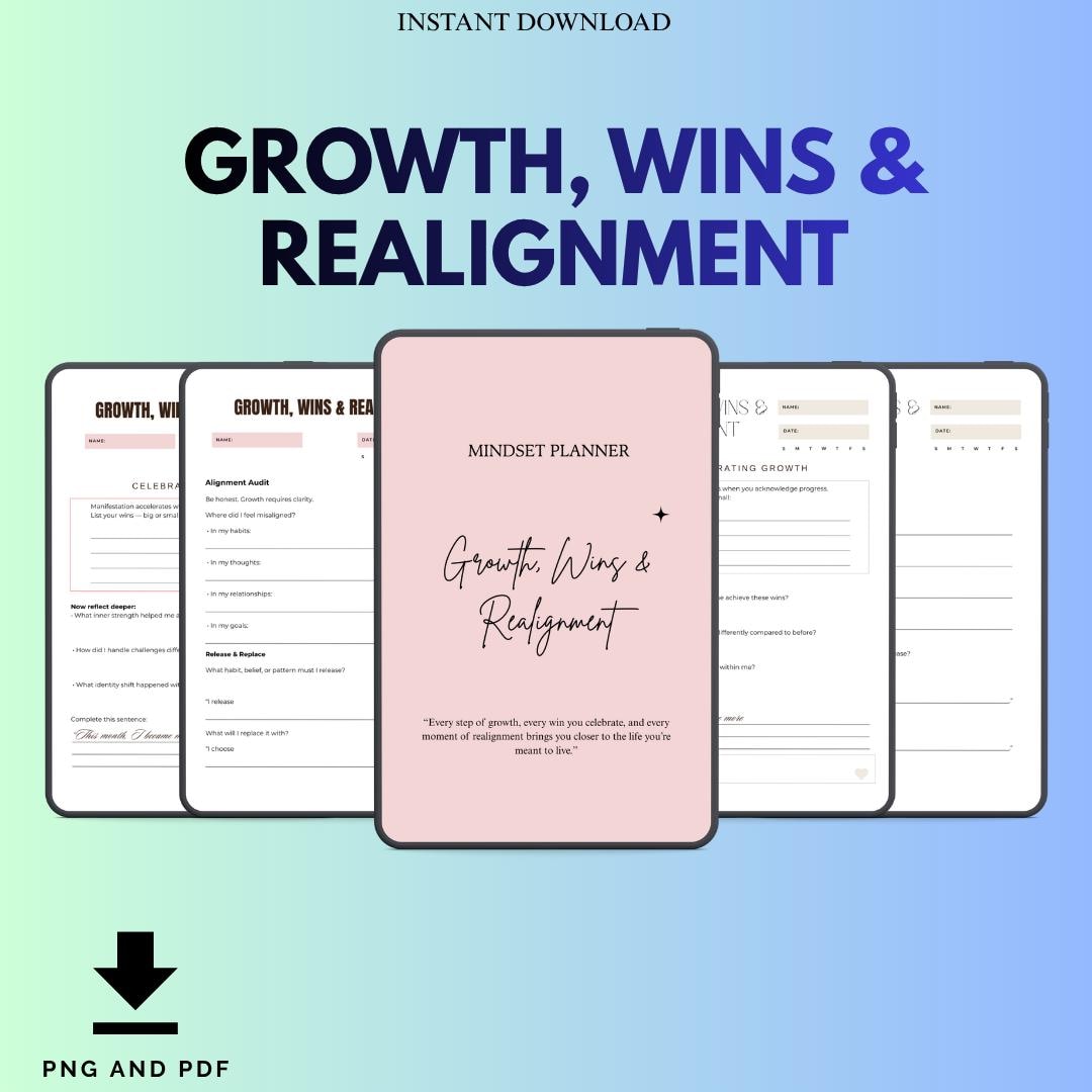 Growth & Wins Reflection Worksheet - Personal Mindset Tracker - PDF PNG ...