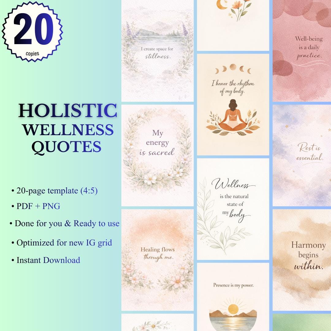 Holistic Wellness Quotes Printable PDF PNG | 20 Mindfulness & Self Care ...