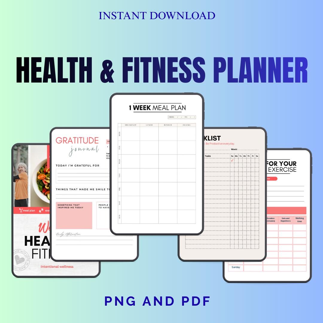 Wellness Tracker Printable, Fitness Planner, Workout Log (PDF & PNG ...