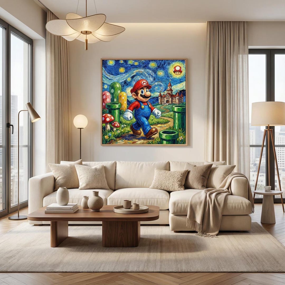 Van Gogh Mario Printed, Van Gogh Canvas Art, Modern Starry Night ...