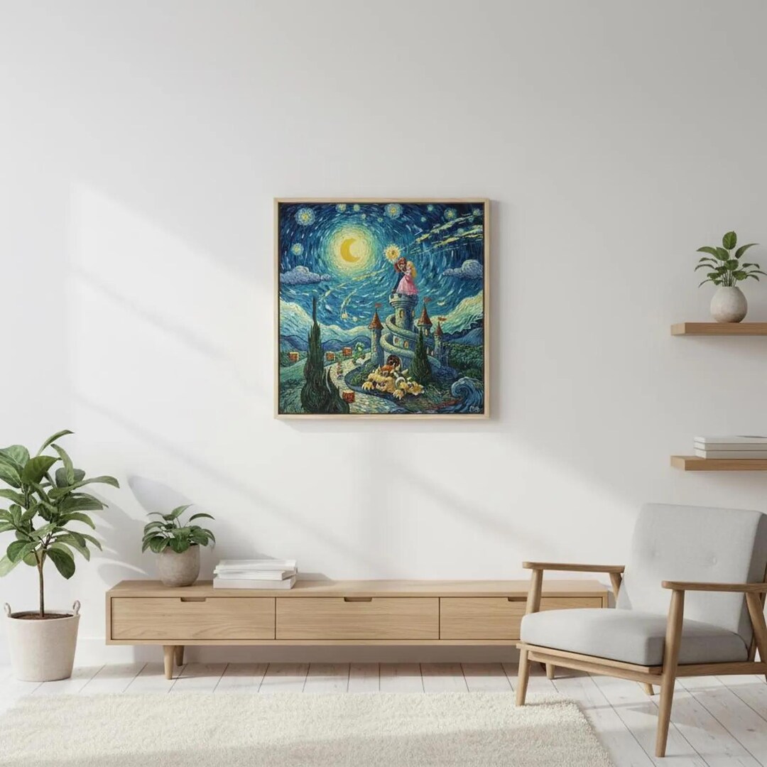Mario in Vincent Van Gogh Style Canvas Wall Art, Iconic Pop Culture ...