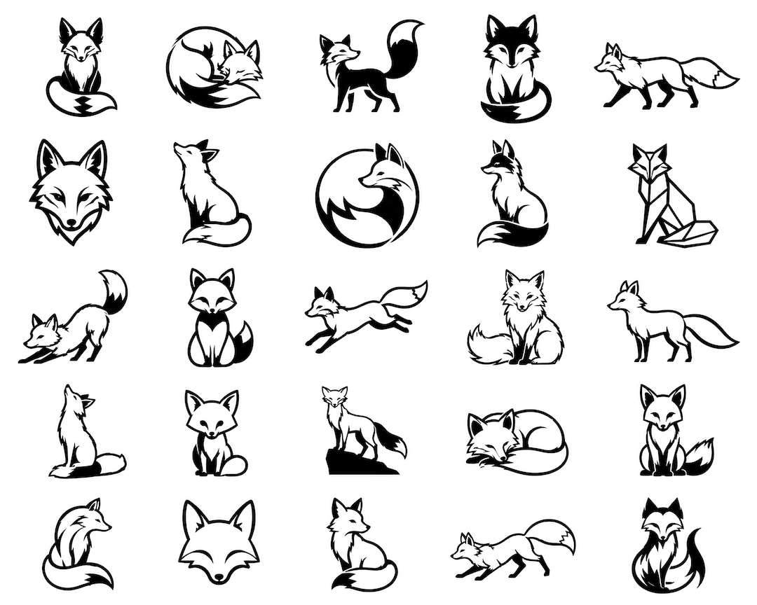 Fox SVG Clipart Bundle – 25 Distinct Black Outline Woodland Animal ...